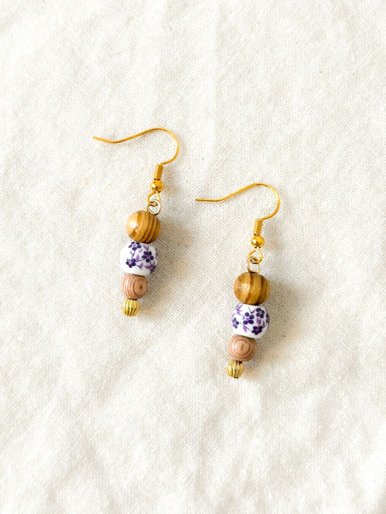 Painted Ceramic Bead and Rosewood Earrings – Narra Studio